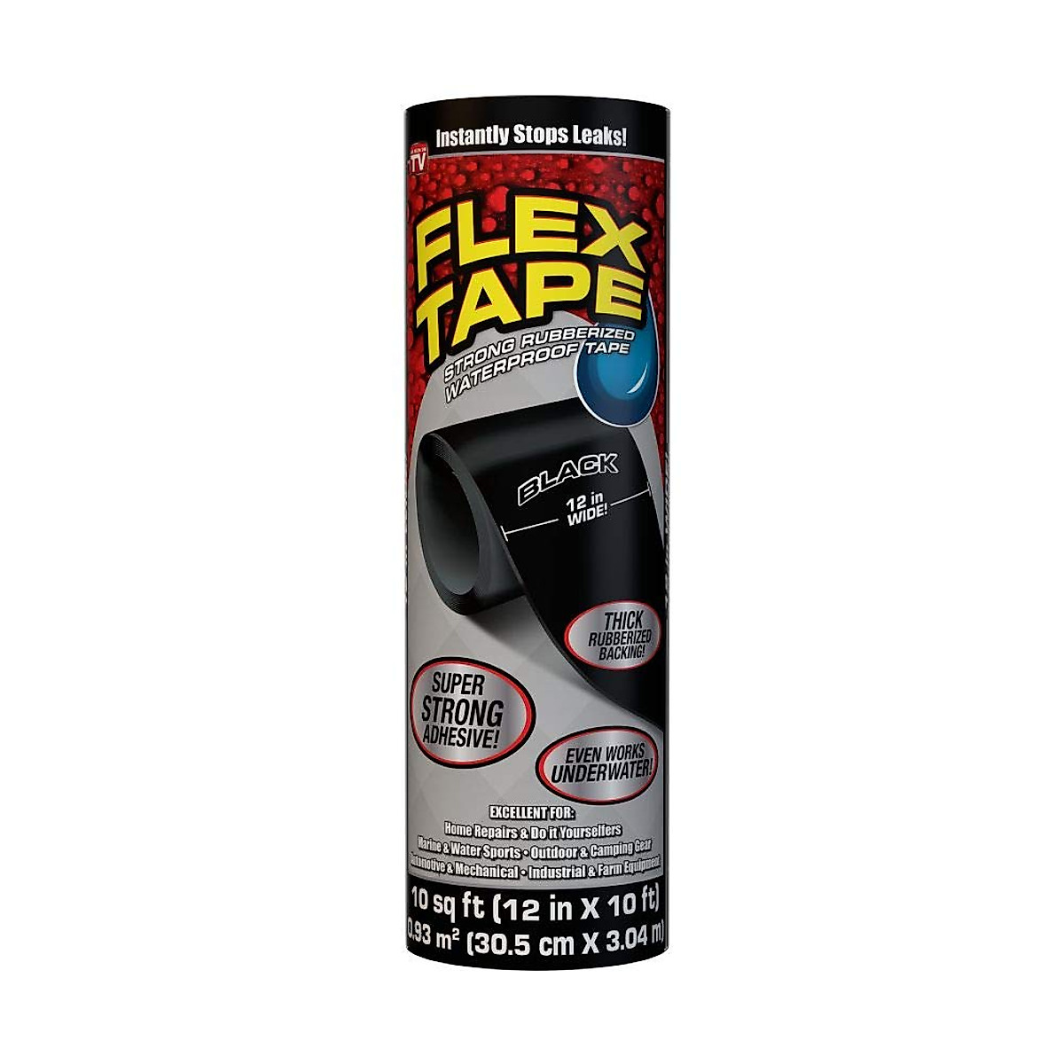 Flex Tape, 12 in x 10 ft, Black, Original Thick Flexible Rubberized Waterproof Tape - Seal and Patch Leaks, Works Underwater, Indoor Outdoor Projects - Home RV Roof Plumbing and Pool Repairs