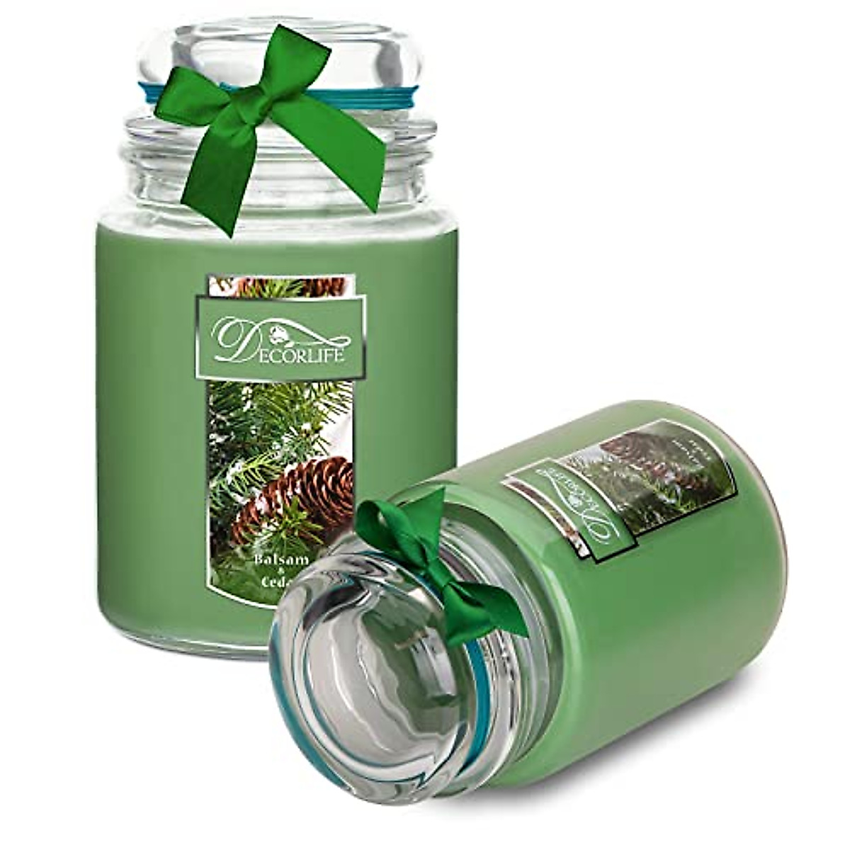 Decorlife 22 oz Scented Candles, Large Balsam & Cedar Christmas Candles with 2 Wicks, Strong Smelling and 110 Hours Long Lasting Time, 2-Pack