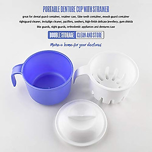 Large Denture Baths Cup, False Teeth Bath Cup with Strainer and Lid for Soaking Dentures or Storing Pacifier, Capacity 10.6 Oz