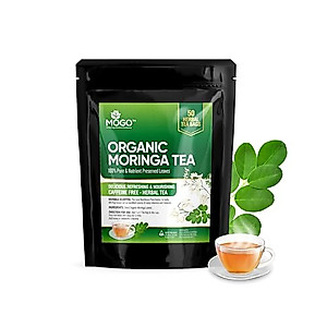 MOGO Organic Moringa Tea Bags - 50 Count,100% Pure,Caffeine Free,Rich Aroma and Taste, Premium Grade Moringa Tea Leaves, Antioxidants Rich Herbal Tea(Packaging Vary)