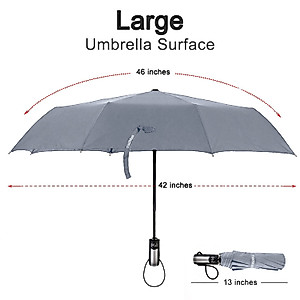 TradMall 4 Pack Travel Umbrella Windproof Portable 46 Inches Large Canopy Ergonomic Handle Auto Open & Close, Gray