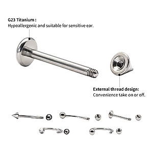 BLISI 8PCS 16G Implant Grade Titanium Silver Curved Barbell Eyebrow Piercing Rings Vertical Labret Lip Jewelry Rook Piercings 6mm/8mm/10mm/12mm Body Piercing Jewelry