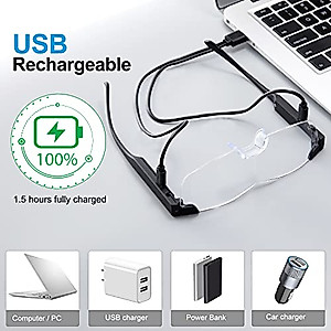 SKYWAY Magnifying Glasses with Light, 160% LED Lighted Rechargeable Magnifier Eyeglasses for Reading Hobbies and Close Work Hands Free