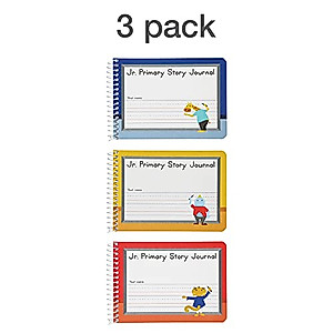 Oxford Jr. Primary Composition Spiral Notebooks, Half Size, 4-7/8 x 7-1/2 Inches, Kids Handwriting & Drawing Story Journal, Pre-K, Grades K-2, 100 Sheets/200 Pages, 3 Pack, Red, Yellow, Blue