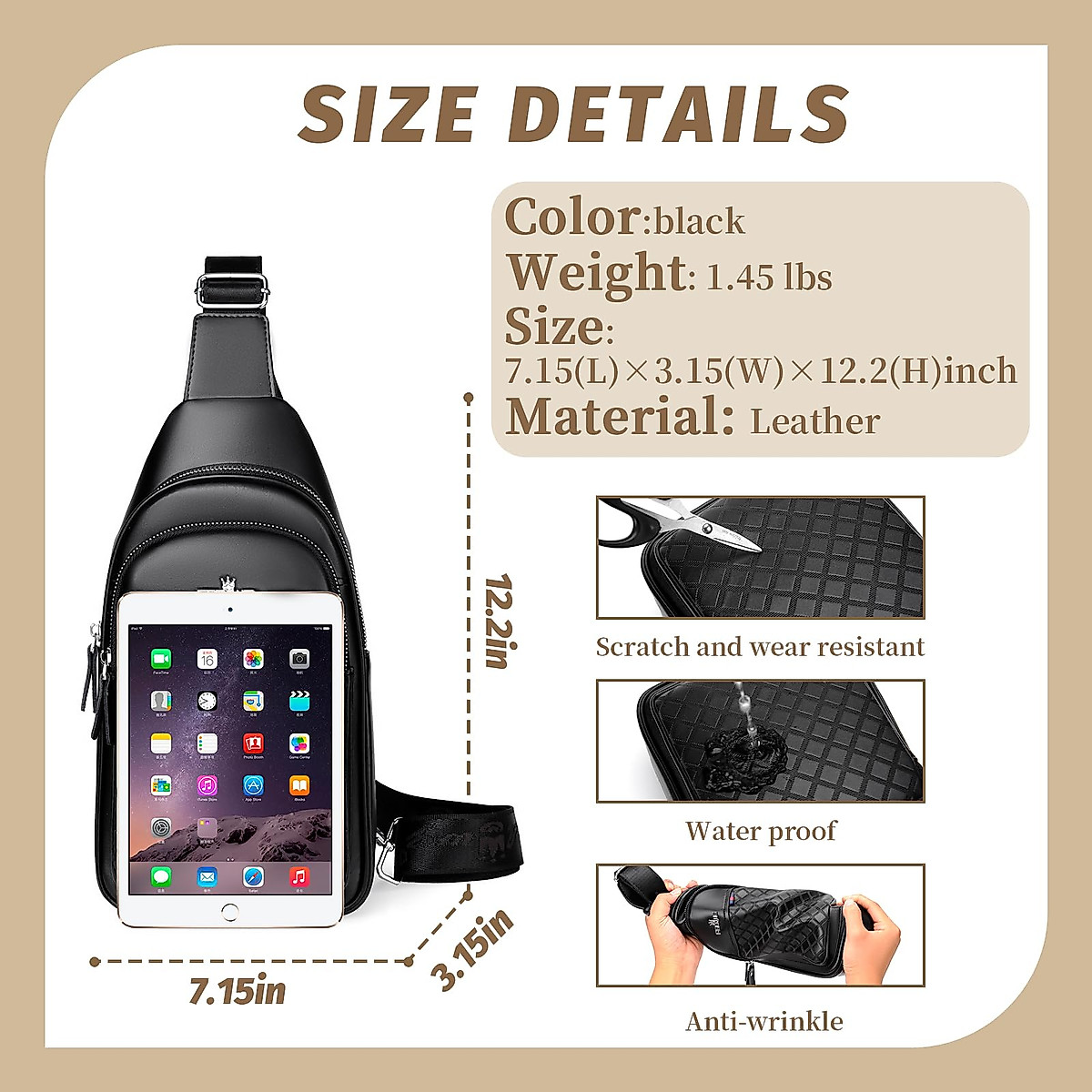 FSD.WG sling Backpack for Men Chest Bag Crossbody Shoulder Bags Travel Bag Purse for Men with Water Resistant