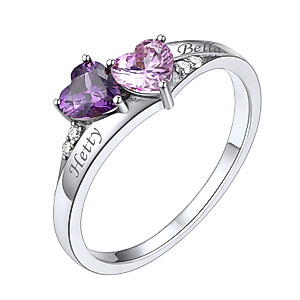 ChicSilver Personalized Mothers Ring 925 Sterling Silver Heart Simulated Birthstones Promise Rings for Women Custom Name Family Ring for Grandma Mom Bridal Engagement Wedding Ring Band (2 Stones)