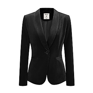 Allegra K Women's Christmas Office Coat Solid Shawl Collar 1 Button Velvet Blazer X-Large Black