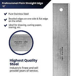 Pacific Arc 12" Straight Edge Stainless Steel 0.09" Thick Steel, Heavy Duty