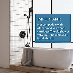 ESNBIA Shower Tub Kit, Tub and Shower Faucet Set（Valve Included) with 5-Setting Handheld Shower Head and Tub Spout, Single-Handle Tub and Shower Trim Kit, Matte Black