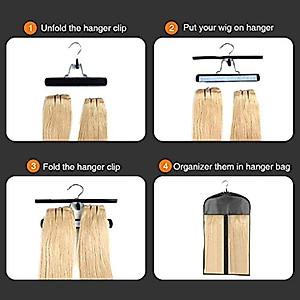 Pack of 5 Wooden Pants Hangers Non Slip Skirt Hangers Wig Hair Extension Hanger with 360° Swivel Hook Clip Hangers (Z- 5 Pack Hangers Black)