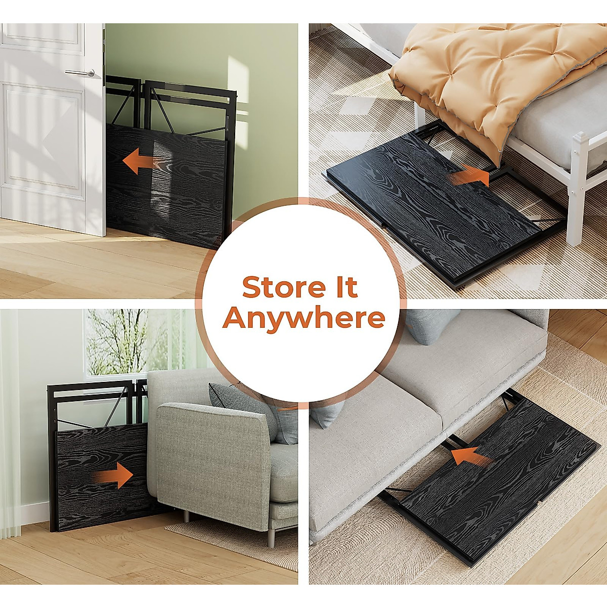 Coavas Small Folding Desk, No Assembly Required Computer Desks, 31.5 inch Spaces Saving Foldable Table for Bedroom, Home Office, Dorm, Apartment, Black Wood