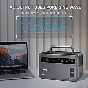 CTECHi Portable Power Station 600W (Peak 1200W), 384Wh LiFePO4 Battery, 120000mAh Emergency Power Supply, Solar Generator with 2 AC Outlets 600W for Travel, Camping, Power Outage, CPAP and RVs