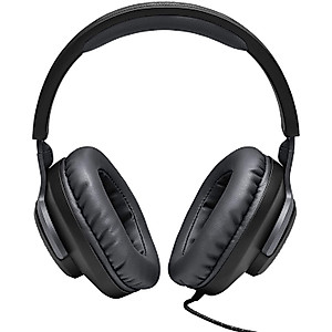 JBL Quantum 100 Over-Ear Surround Sound Gaming Headphones Bundle with Deluxe CCI Cleaning Cloth (Black)