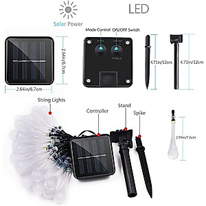 WONFAST Solar Outdoor String Lights,WONFASTWaterproof 20ft 30LED Crystal Water Drop Solar Powered Christmas Fairy String Lights for Outdoor Gardens Patio Homes Wedding Christmas Party (Pink)