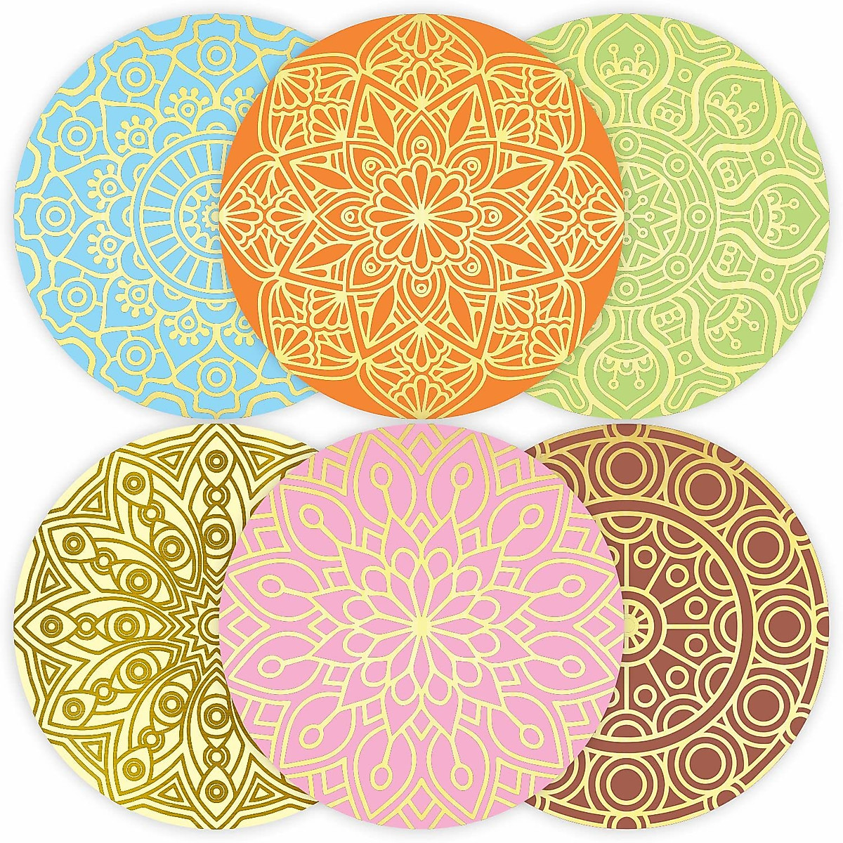 Mandala Gold Foil Stickers - (Pack of 120) 2" Large Round Labels for Christmas Happy Holidays New Year Birthday Cards Gift Boxes Envelope Seals