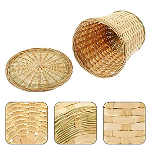 Hemoton Small Woven Basket with Lid Rattan Trash Can Wastebasket Wicker Round Trash Bin Woven Storage Basket Decorative Egg Basket Laundry Hamper Flower Pots Planter Holder