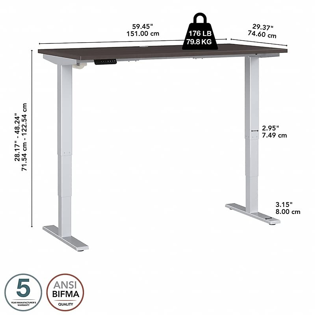 Bush Business Furniture Move 40 Series Height Adjustable Desk, 60W x 30D, Storm Gray