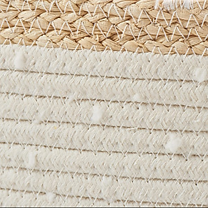 EZOWare Set of 3 Small Cotton Rope Storage Basket, Decorative Nesting Woven Round Organizer Bin with Handle for Kids Baby Closets, Room Decor, Dog Cat Toys, Towels, Gift Baskets Empty - Natural White