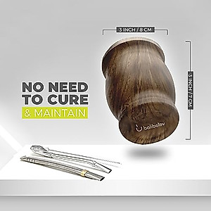 BALIBETOV Stainless Steel Double-Wall Mate Cup And Bombilla Set - Yerba Mate set Includes One Yerba Mate Cup, 2 Bombillas Mate (Straw) & Brush - Easy to Clean (Wood)