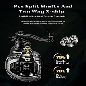 DOVIELLO GKA300 Baitcaster Reels Right Hand 9+1BB 9KG/20LB Drag Deep Spool Baitcasting Reel for Bass Trout Single Handle 6.4 Gear Ratio Bait Clicker Fishing Reels