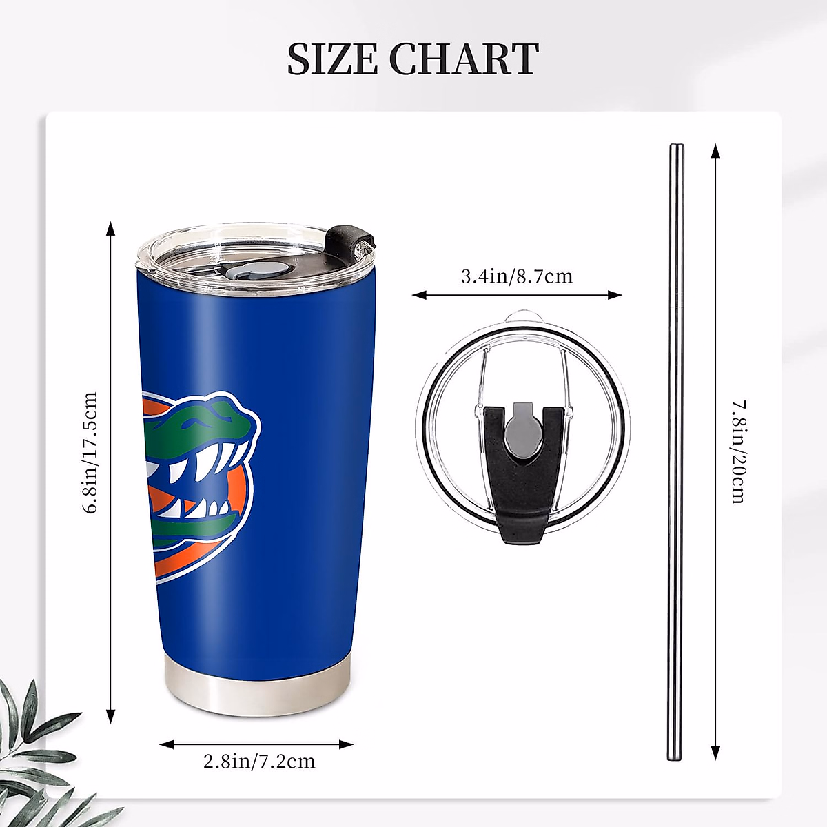 Generic 20oz College Football Tumbler, Stainless Steel Vacuum Travel Tumbler Cup with Lid and Straw, Coffee Mugs Gift for Florida Drinks