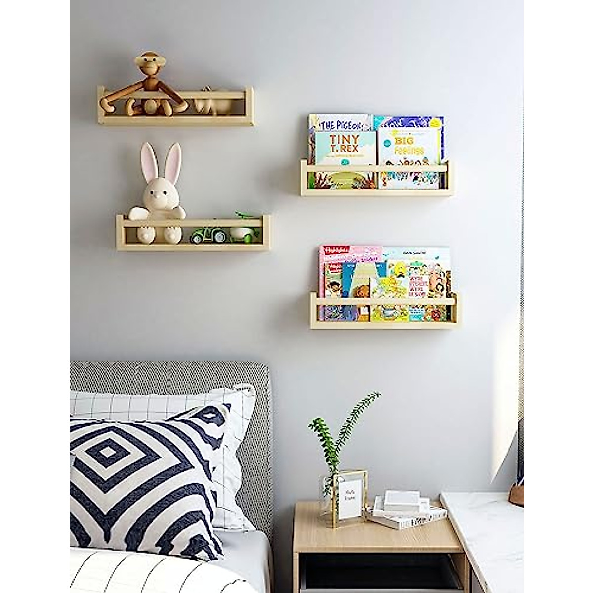 Nursery Book Shelves Set of 4，17 inch Wall Bookshelves for Kids， Perfect for Baby’s Room, Kitchen, Bedroom and Bathroom. (17S4)