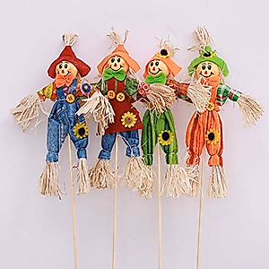 Halloween Fall Harvest Scarecrow Decoration, 8 Pack Small Standing Scarecrow Decor for Autumn, Halloween, Garden, Home, Yard, Porch, Thanksgiving Décor