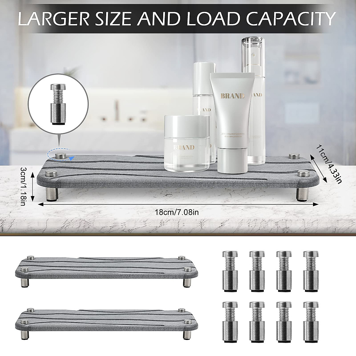 2 Pack Instant Dry Sink Organizer for Bathroom & Kitchen,Spaceaid，Diatomaceous Pedestal Stand Riser with Stainless Steel Feet Protection, counter caddy(Grey)