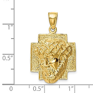 Solid 14k Yellow Gold 2-D Large Jesus Head with Crown Emperor Royal King Queen Pendant Charm