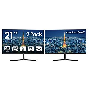 Packard Bell airFrame 21" FHD Monitor, 1920x1080, Ultrawide, VESA Mount, Tilt Adjust, HDMI/VGA, Slim Bezel, for Home, Office, and Light Gaming - 2 Pack