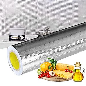 Zomine Kitchen Backsplash Stickers,15.7X196.9 inch, Self Adhesive Shelf Liner Drawer Liner Peel and Stick Foil Wallpaper Cabinets Shelf Sticker (Cube Texture-Silver)