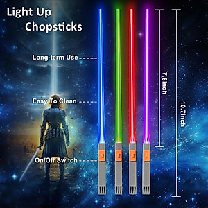 Vigrass Lightsaber Chopsticks Light Up, Mini Lightsaber, LED Glowing Light Saber Chop Sticks, Cool Chopsticks, Light Saber Chopsticks, 4 Pairs - Blue, Red, Green, Purple