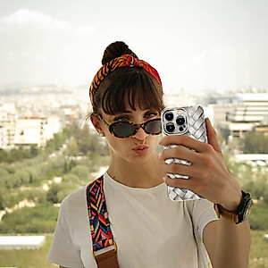 MGQILING Compatible with iPhone 13 Pro Max Case-6.7 Inch, Fashion 3D Woven Pattern Plating Phone Case, Grid Printed case for Women Girls Soft Silicone Shockproof Camera Protective Back Cover-Silver