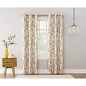 Sun Zero Jorah Botanical Print Thermal Insulated Energy Efficient Grommet Curtain Panel, 40" x 84", Linen