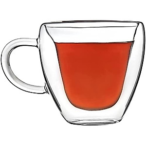 SKEMIX Heart Shaped Mug - Double Glass Coffee Cups With Heart - Double Layer Heart Cup - Heart Shaped Tea Cup - Clear Heart Mug - Heart Shaped Coffee Cup - Glass Heart Mug - Heart Shape Tea Cups