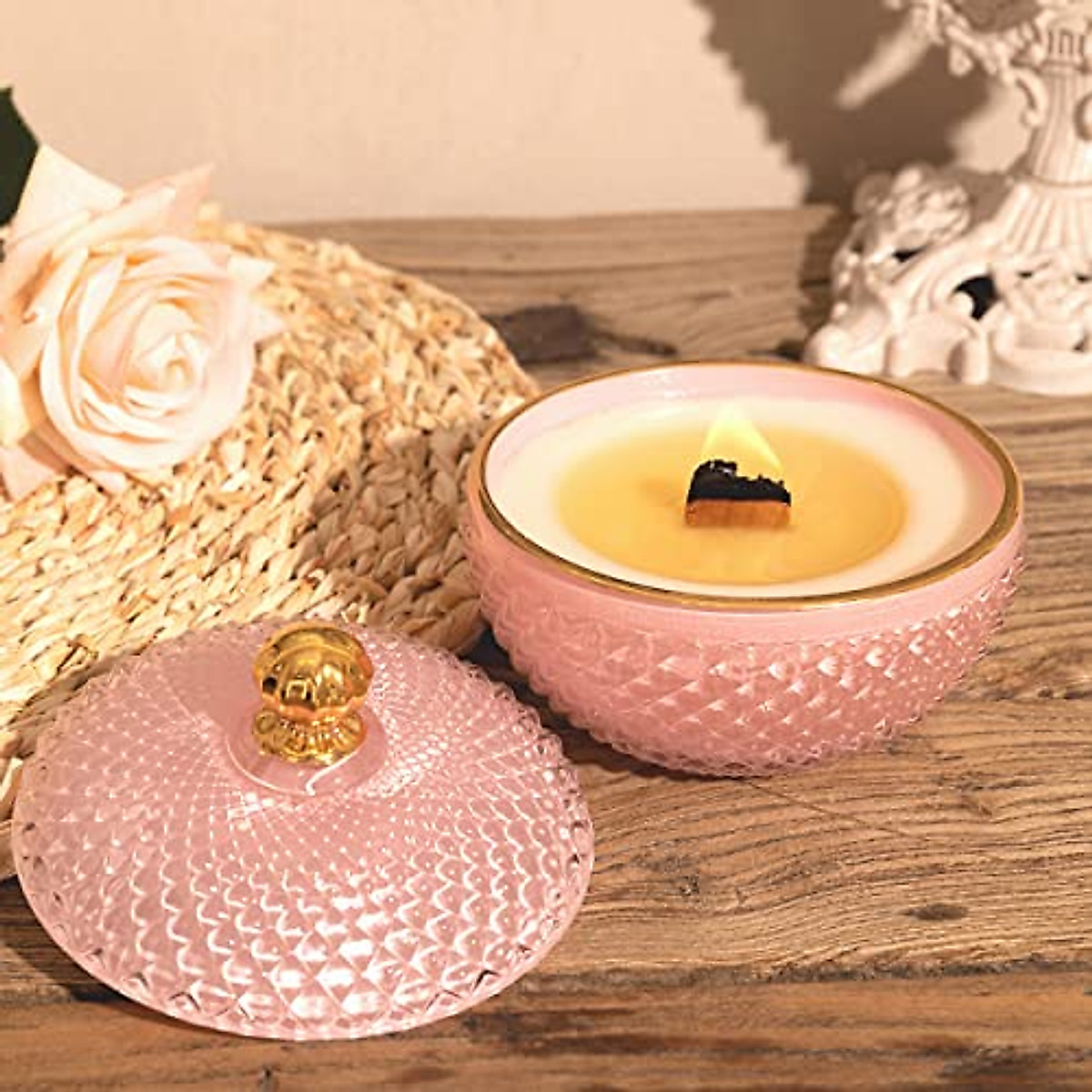 Candles for Home Scented, Fresh Cut Rose Scented Candles, Candles Gifts for Women, Men, Mothers Day Candles,12 Oz Large Glass Jar Candles, Wooden Wick