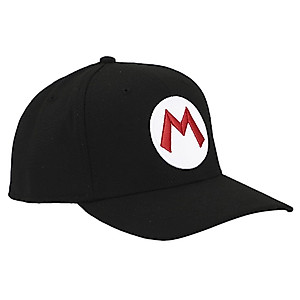 Super Mario Brothers Mario Embroidered Symbol Black Snapback Hat for Mens