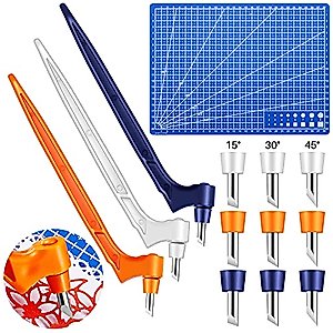 360 Rotating Craft Cutting Tools Set,3 Pieces Specialty Cutting Tools with 9 Pieces 360-Degree Rotating Carbon Steel Replacement Blade and Cutting Mat for DIY Craft (Orange, Blue, White)
