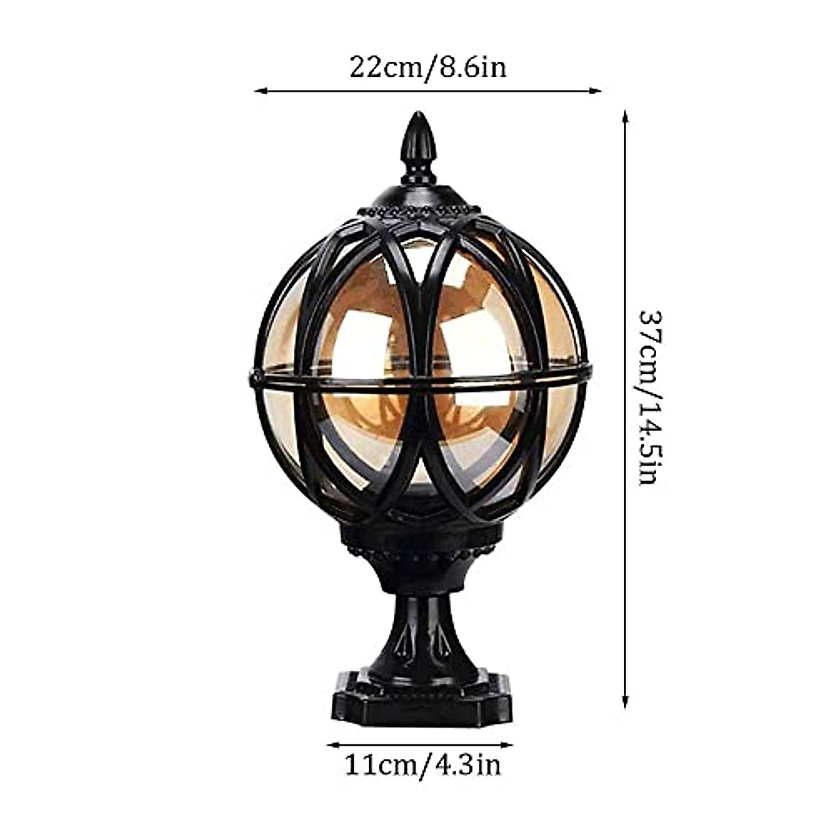 CZLZY Outdoor Waterproof Electric Pillar Lamp European E27 Post Light Villa Courtyard Wall Spherical Aluminum Column Light Glass Lampshade Lawn Road Decoration Landscape Light