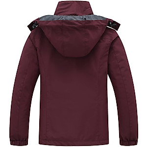 PTSOC Women's 3 in 1 Waterproof Ski Jacket Warm Winter Snow Coat Windproof Hooded Snowboarding Raincoat Wine Red X-Large