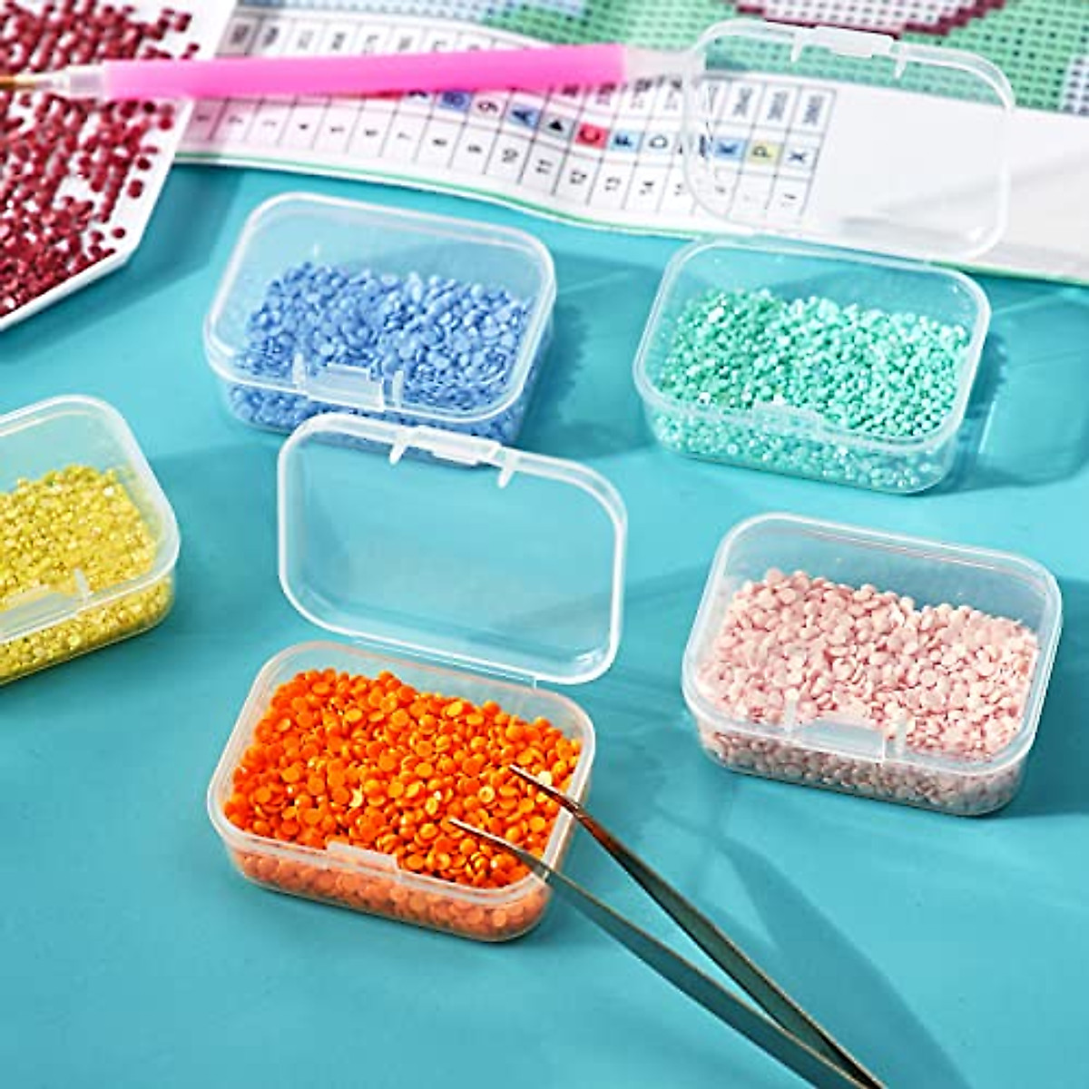 Qeirudu 24 Pcs Mixed Sizes Rectangle Mini Plastic Containers - 4 Mixed Small Craft Storage Boxes with Hinged Lids Clear Bead Organizer for Jewelry Findings, Office Supplies and Game Pieces