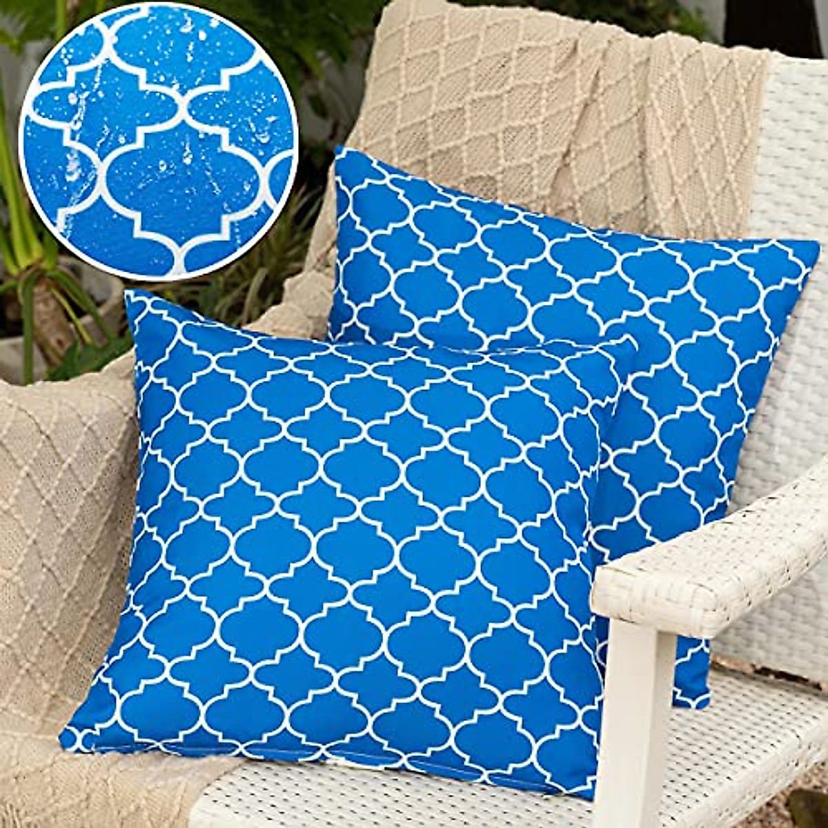 YASRKML 16 x16 inch Waterproof Outdoor Throw Pillow Covers Set of 2, Decorative Farmhouse Square Pillow Cushion Cases UV Protection, Modern Pillowcase for Patio Garden Balcony (Navy Blue)