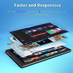 PRITOM M20 10'' Tablet with Case, Android 12 Tabletas, 3G RAM, 64 GB ROM, 512 GB Expandable, Quad-Core 1.6GHz Processor, 6000mAh, HD IPS Touchscreen, Dual Camera, WiFi 6, Bluetooth, FM, USB C