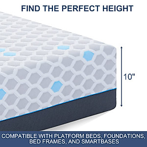 Opoiar Twin XL Mattress - Memory Foam Mattress 10 Inch Bamboo Charcoal Gel Memory Foam Mattress in a Box, Foam Bed Mattress Medium Firm, Full Size Mattress,USA