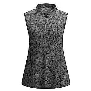 Viracy Tennis Shirts for Women, Women's Zip Up Golf Workout Tank Tops Sleeveless Quick Dry Athletic Polo Shirts Dark Grey X-Large