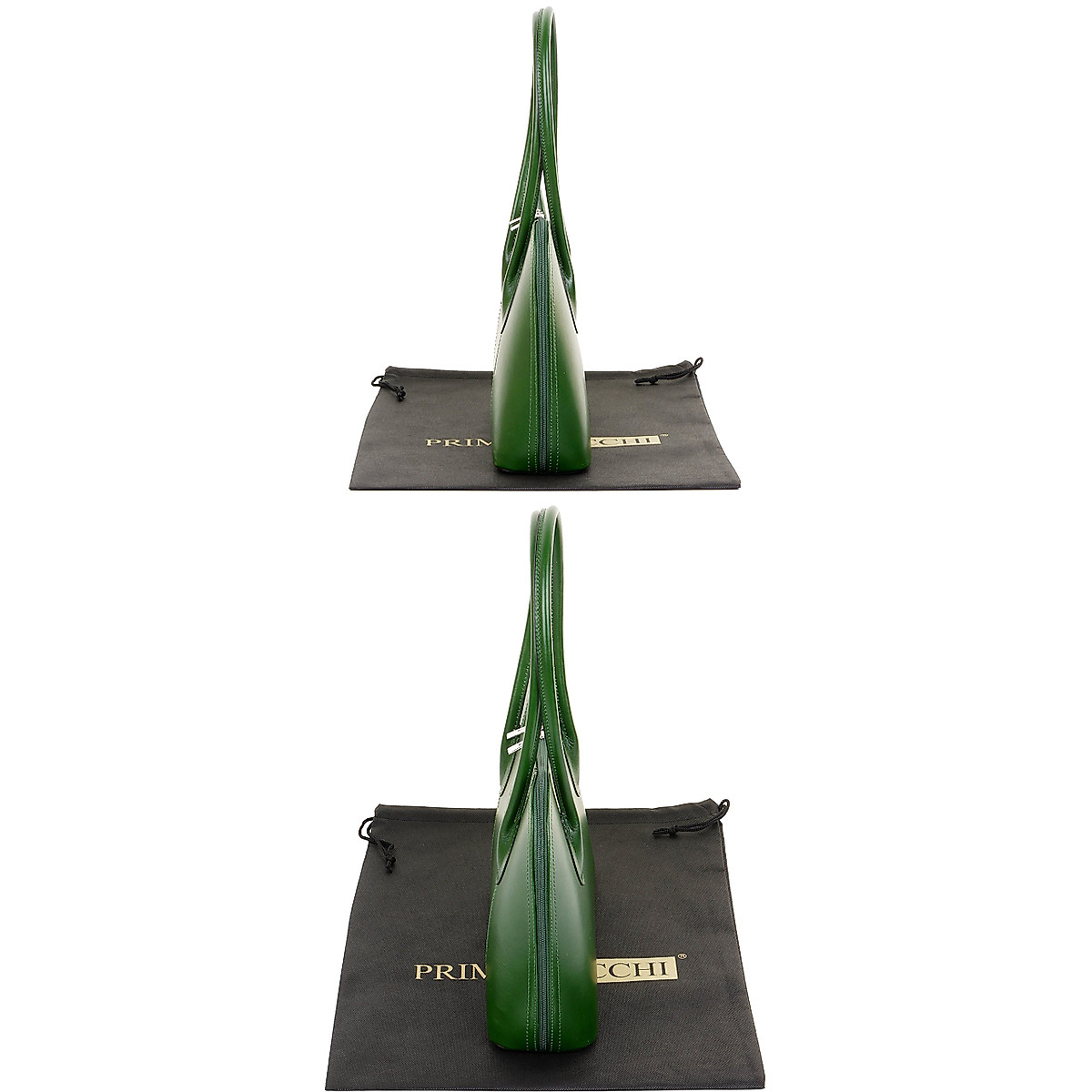 PRIMO SACCHI Italian Smooth Leather Green Classic Long Handled Handbag Tote Grab Bag Shoulder Bag