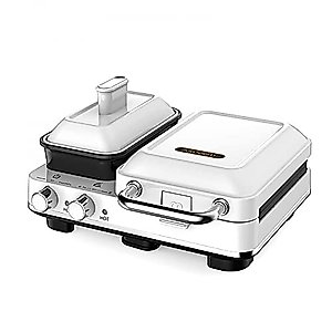 Joydeem 4-in-1 Breakfast Station, Multifunctional Breakfast Maker, Sandwich Maker with Egg Boiler, Panini Press Grill , Waffle Maker & Steamer, 2 Individual Portions, Nonstick,1000W, White