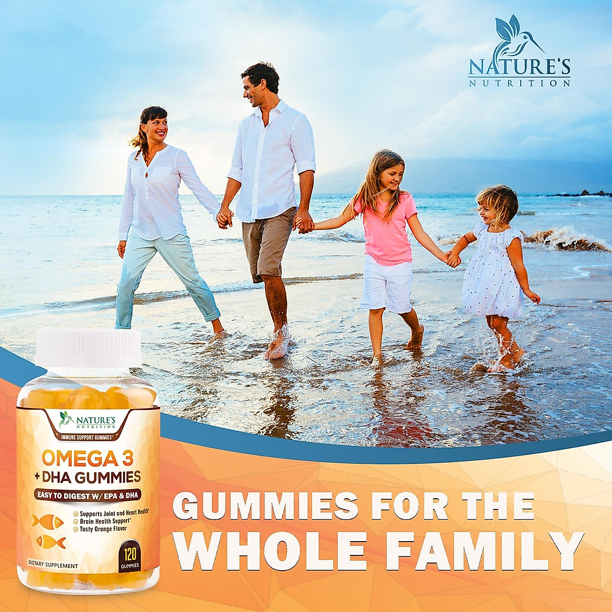 Omega 3 Fish Oil Gummies, Heart Healthy Omega 3 Gummy Supplement with High Absorption DHA & EPA, Extra Strength Joint & Brain Support, Omega 3 Fish Oil Nature's Vitamin, Orange Flavor - 120 Gummies