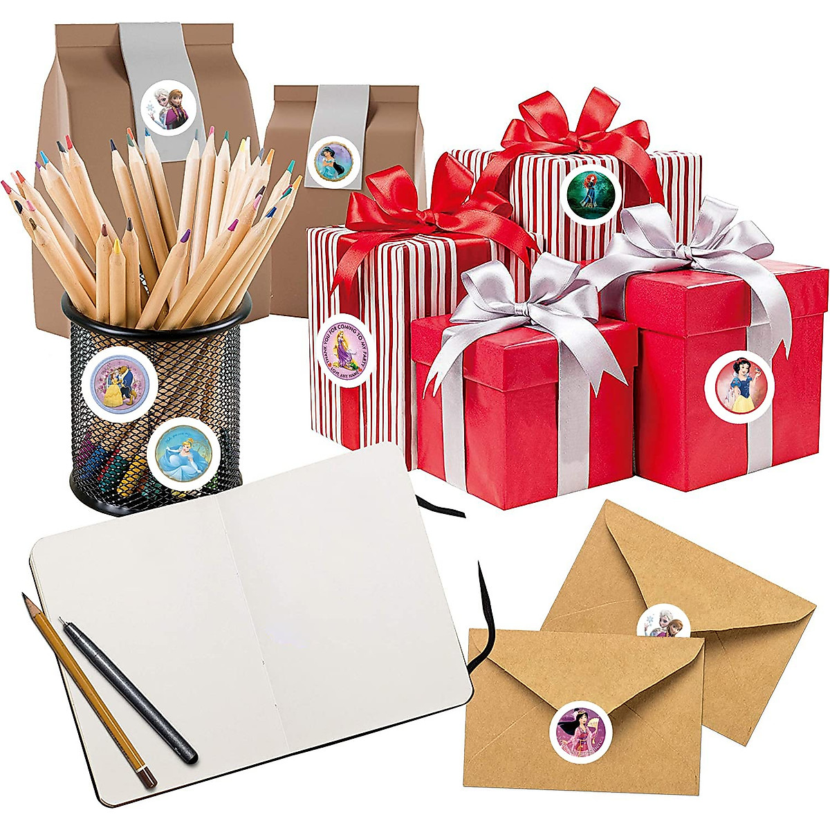 500 Pieces（8 Patterns） Princess Stickers Colorful Fashion Graffiti Rolls Self Adhesive Seals for Kids Girls Boys Teens Adults for Water Bottles Laptop Suitcase for Birthday Party Supply Decor Favor