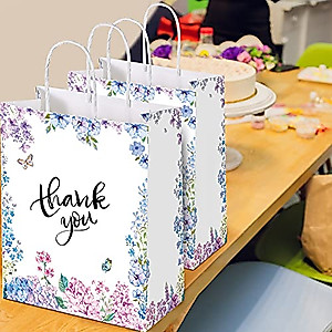 Thinkday 30 Pieces Thank You Paper Bags With Handles Floral Shopping Bags Party Favor Bags for Business Boutique Wedding Birthday Baby Shower Party Favors, 10 x 8 x 4 Inch